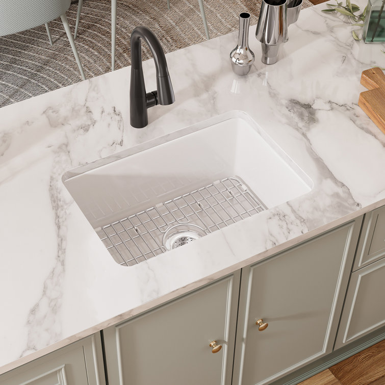 Eridanus Oslo White Single Bowl Fireclay Undermount Kitchen Sink with ...
