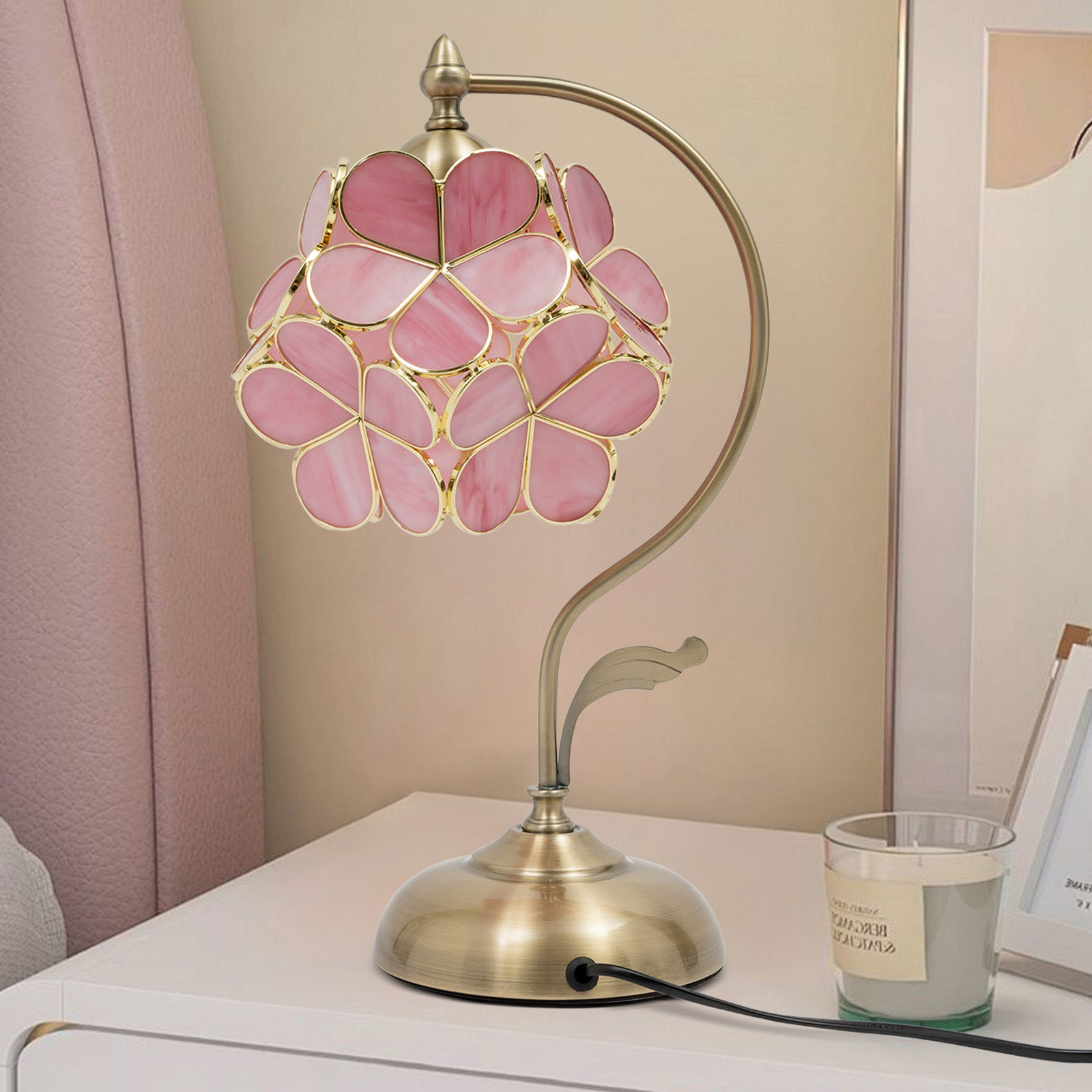 House of Hampton® Keandria Floral Shape Desk Lamp Stained Glass Table ...
