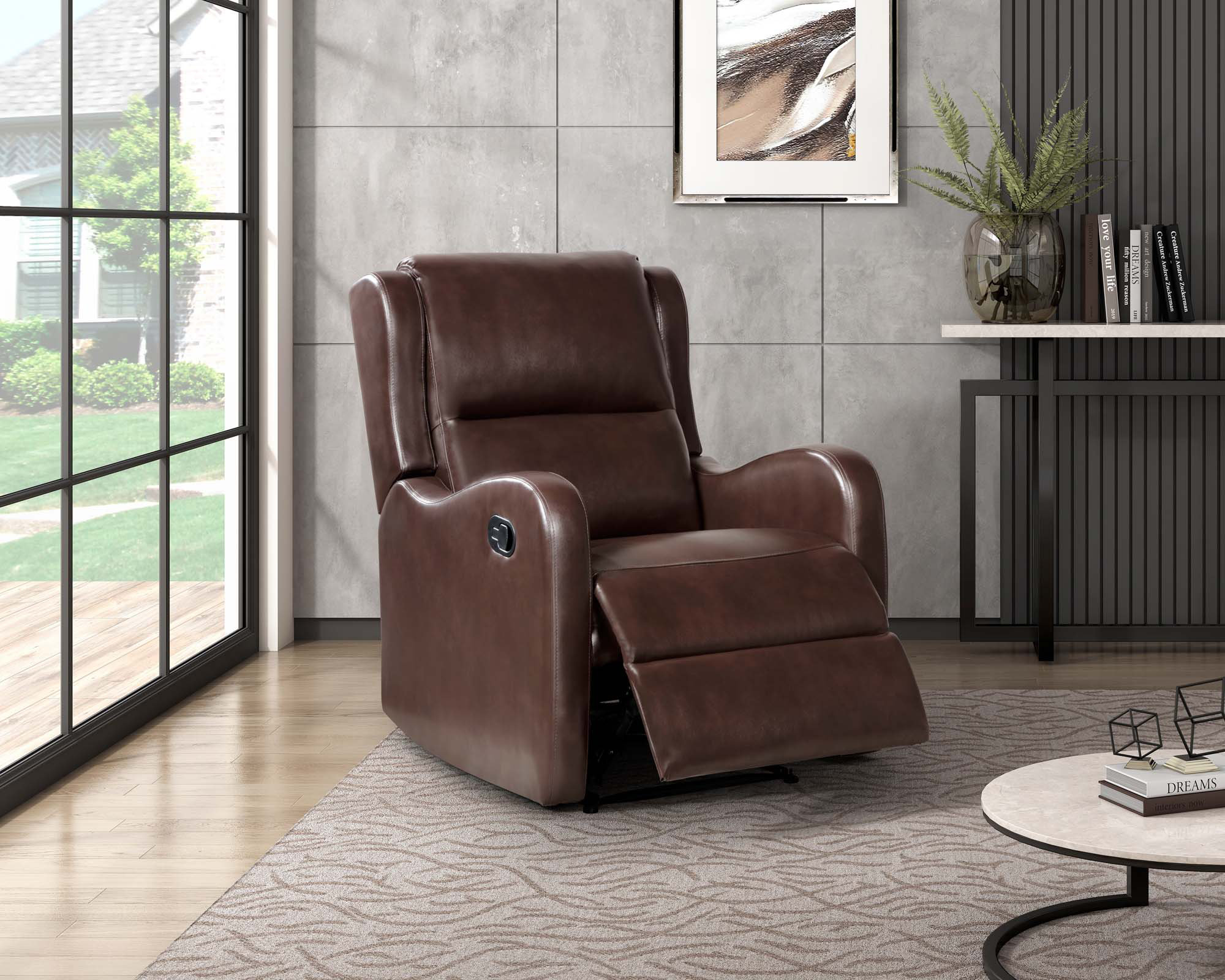 Latitude Run® Brown Reclining Chair 1Pc Comfort Seating Faux Leather ...