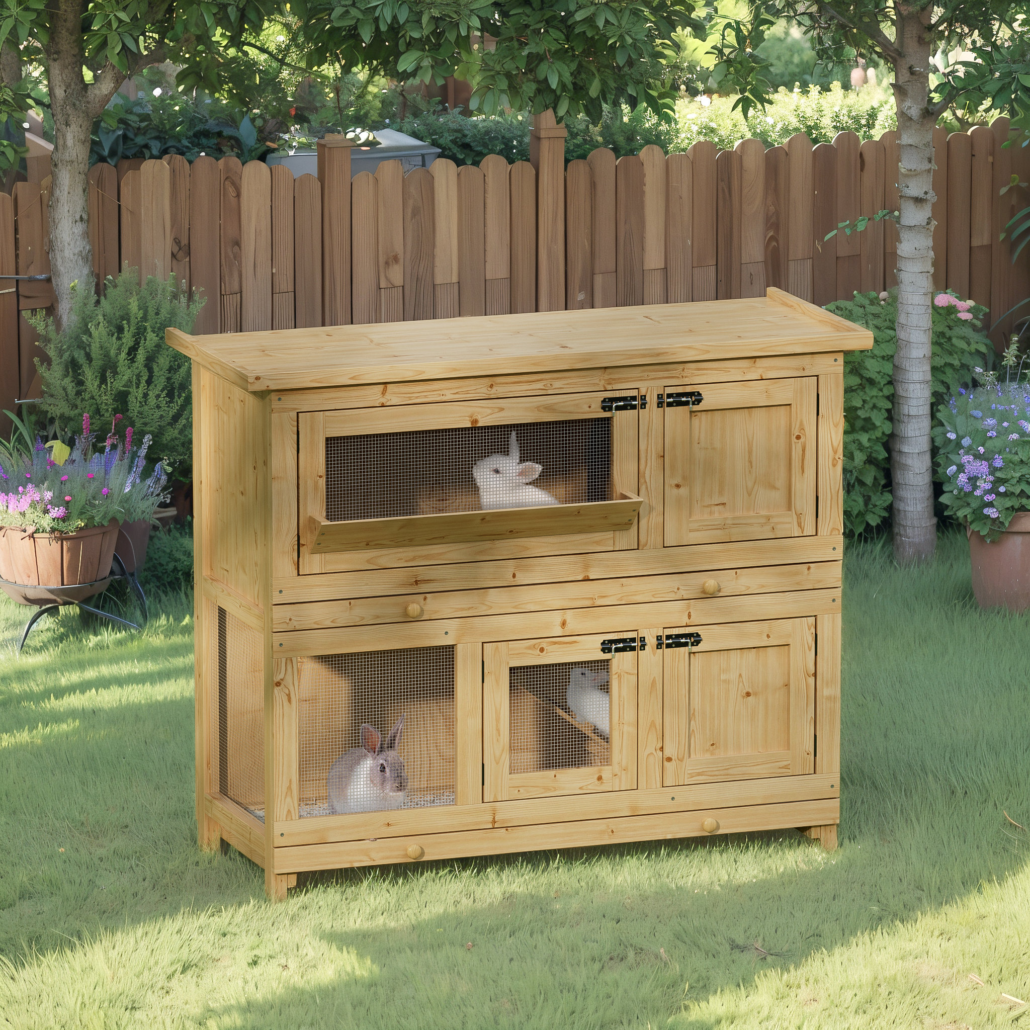 One Allium Way® Wood Rabbit Hutch With Ramp And Ladder, Weatherproof ...