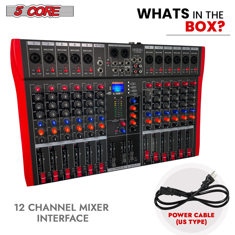5 Core Audio Mixer 12 Channel DJ Controller Professional Sound Board ...