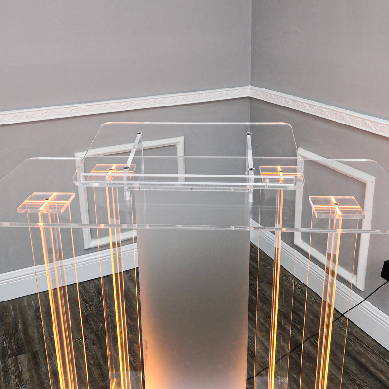 FixtureDisplays Lighted LED Podium Acrylic Pulpit Wood Deluxe Lectern ...