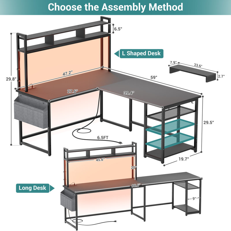 Wrought Studio™ Steinber L Shaped Desk with Hutch & Monitor Stand, Home ...