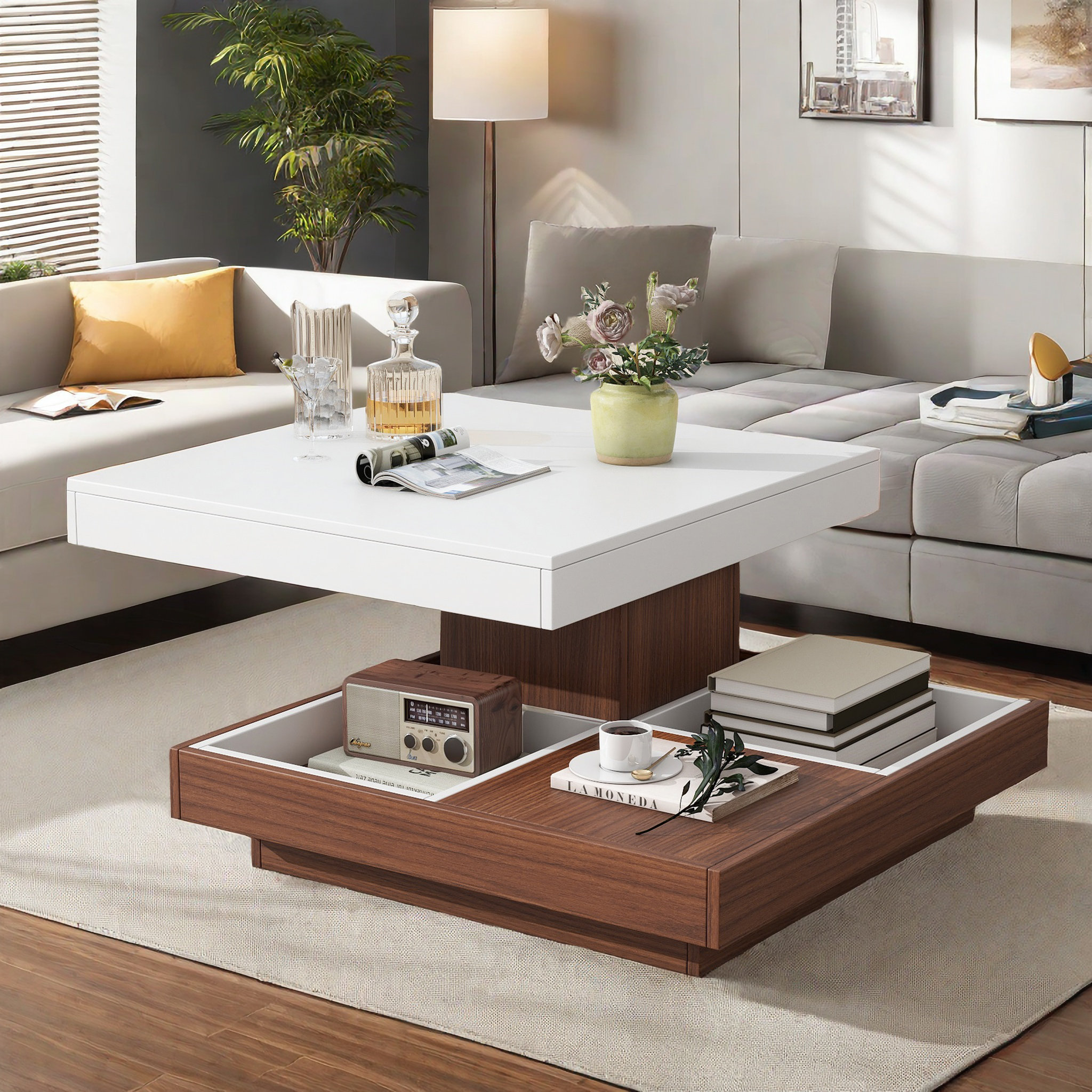 Latitude Run® Ellsinore Modern Square 360°Rotating Coffee Table with ...