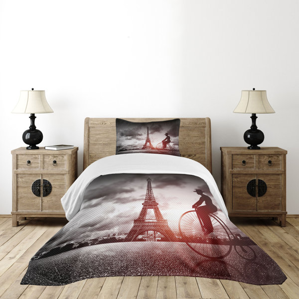 Ambesonne Eiffel Tower Bedspread Man on Retro Bicycle | Wayfair