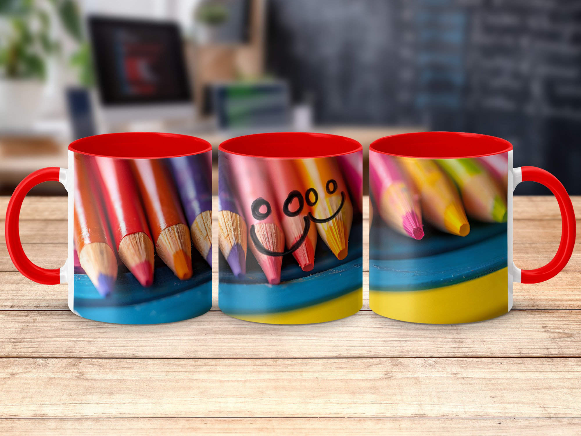 East Urban Home Set of 3 Kids Drawing Style 11oz Accent Mugs – White ...