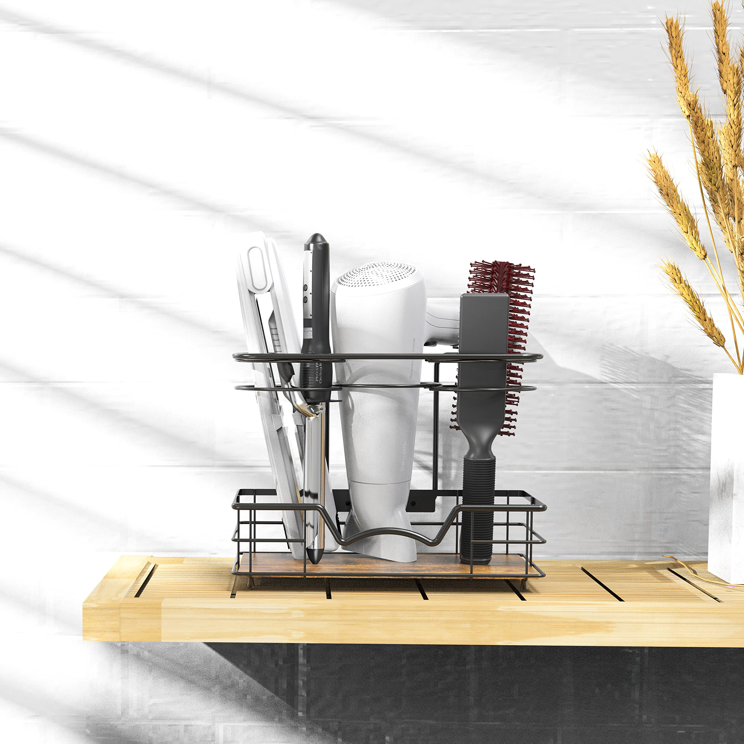 17 Stories Countertop Hair Tools Organizer, Walnut - Wayfair Canada