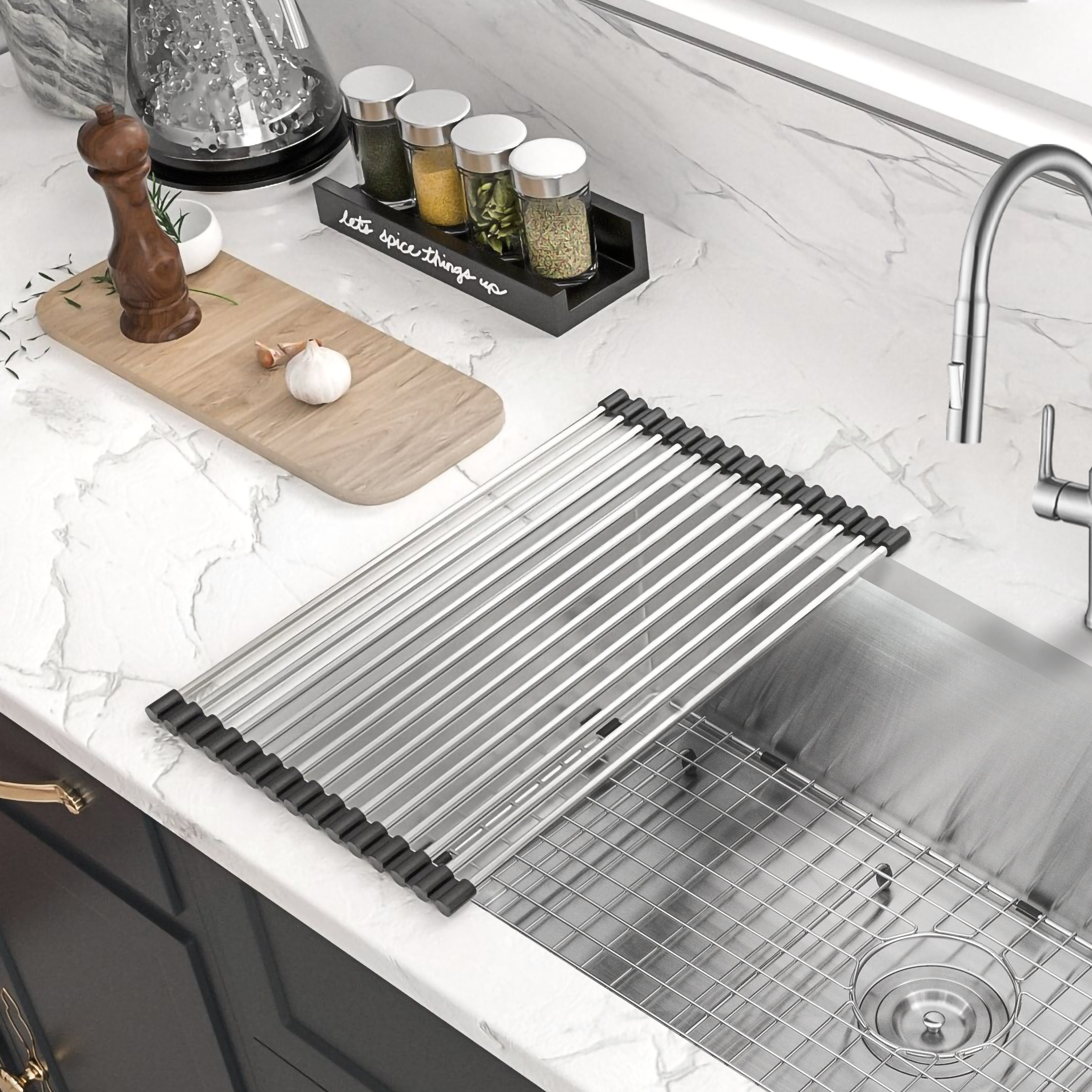 KBFmore 19 Inch Heatproof Stainless Steel Roll Up Dish Drying Rack ...