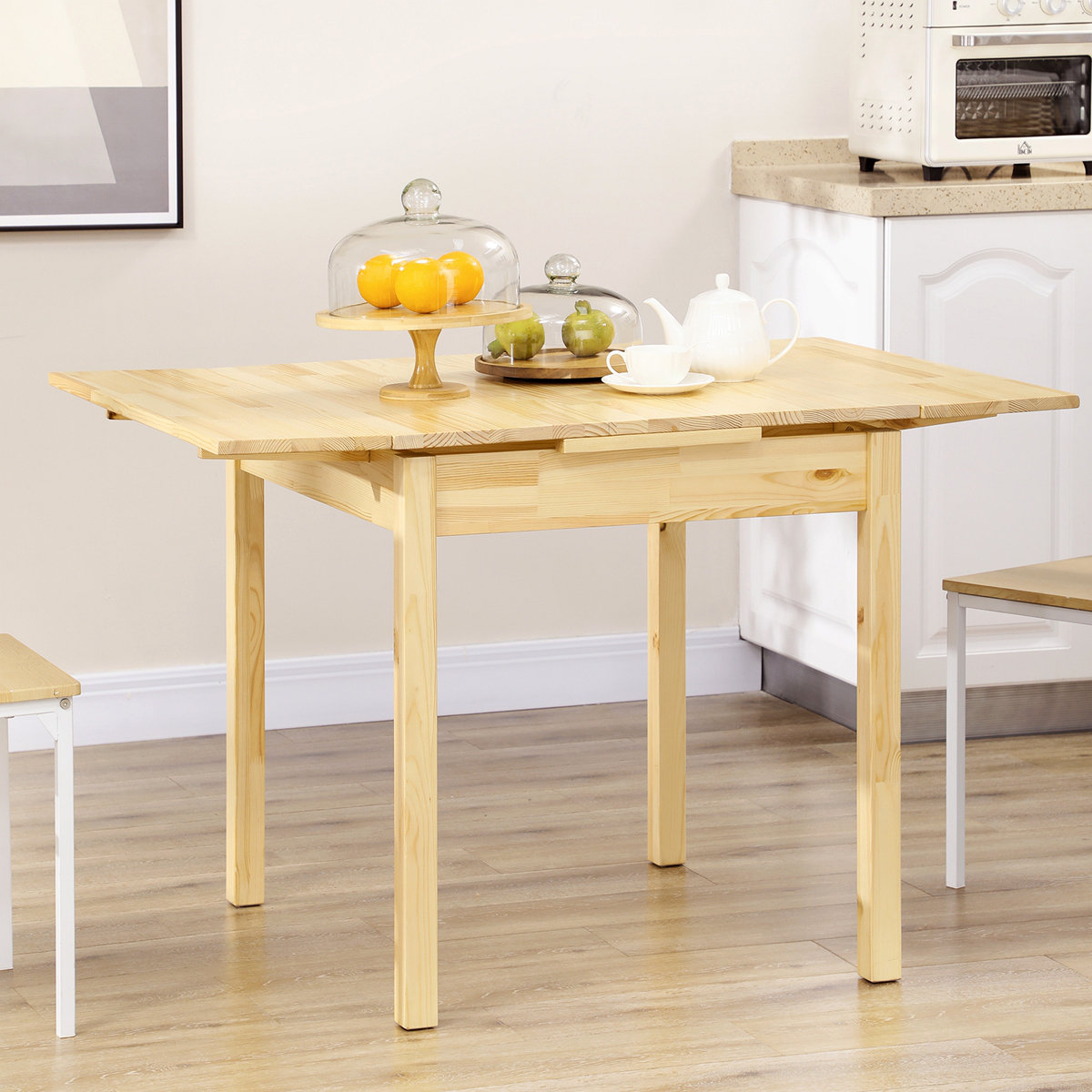 Ebern Designs HOMCOM Folding Dining Table With Pine Wood Frame, Drop ...