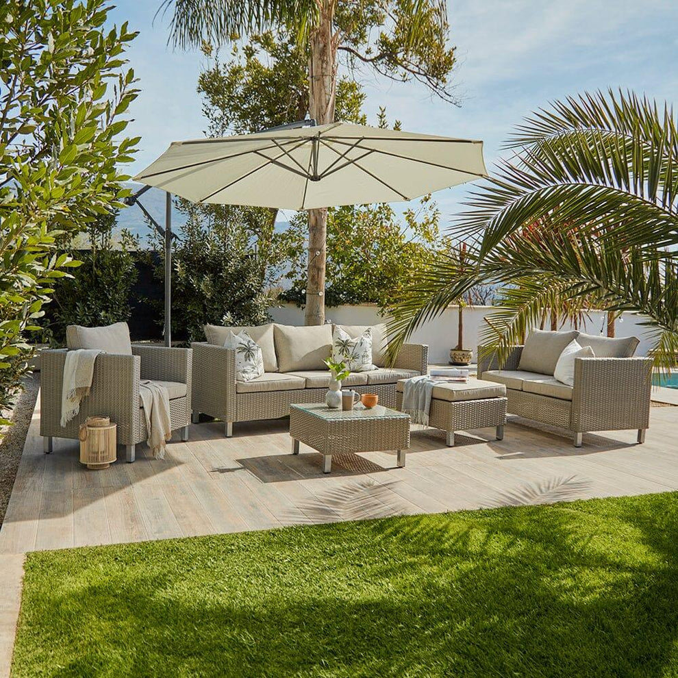 17 Stories Mounah 7 Seater Rattan Garden Sofa Set with Cream Lean Over ...