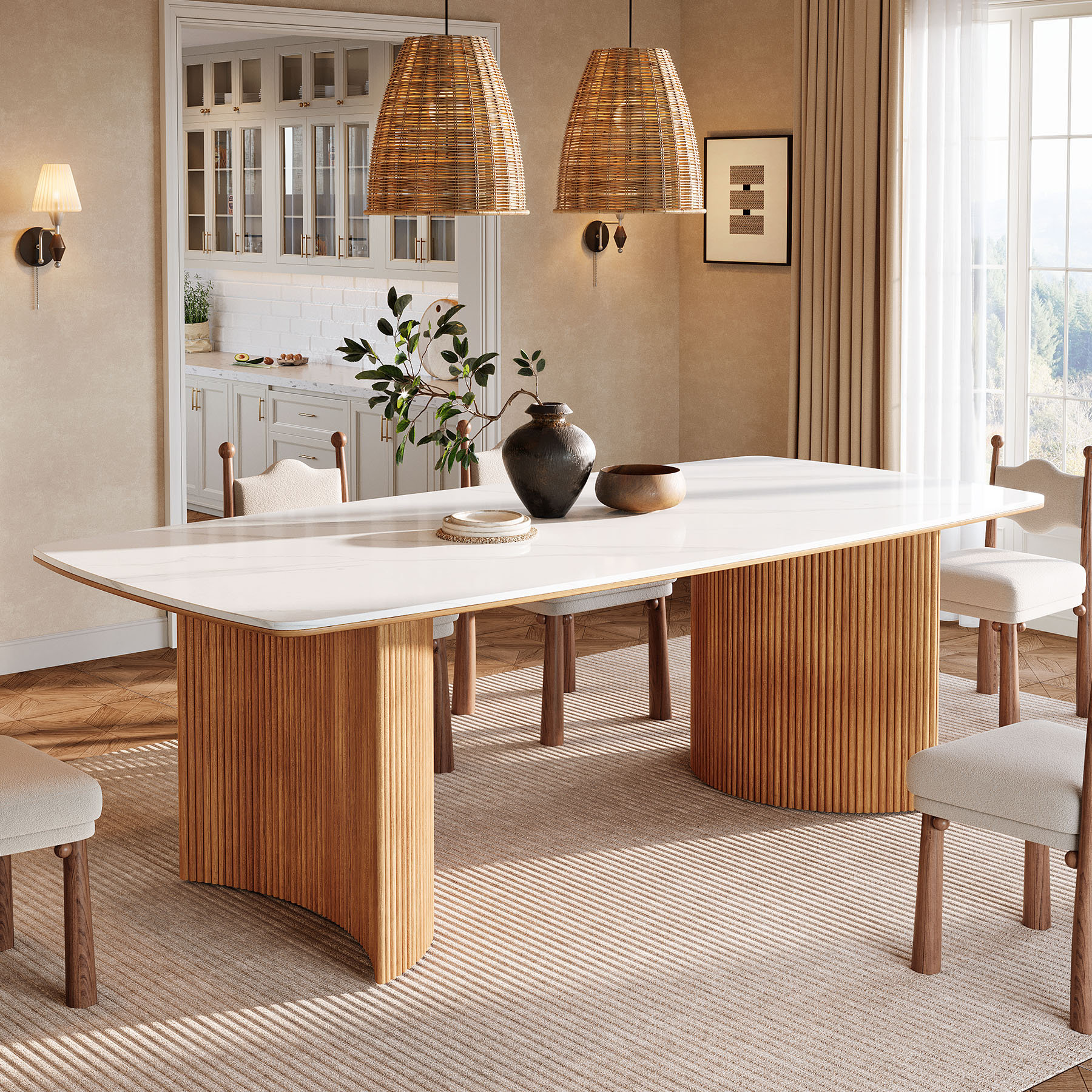 Ivy Bronx 78.7" Sintered Stone Dining Table, Luxury White Marble ...