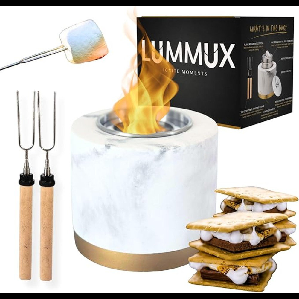 Invenitiah Lummux Concrete Tabletop Fire Pit Smores Maker Kit, With ...