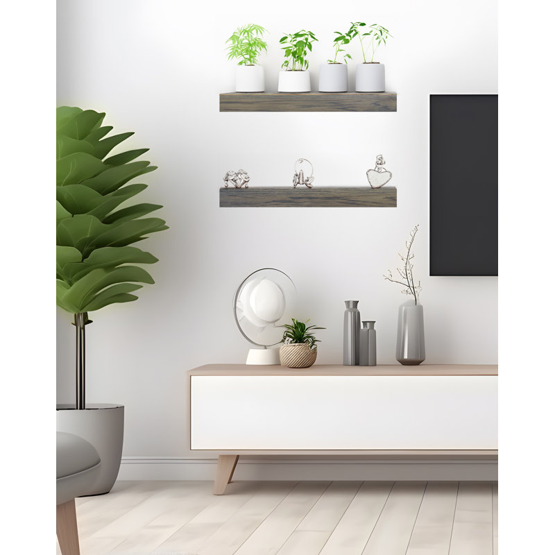 Rayne Mirrors Emerald Lee 2 Piece Oak Floating Shelf | Wayfair