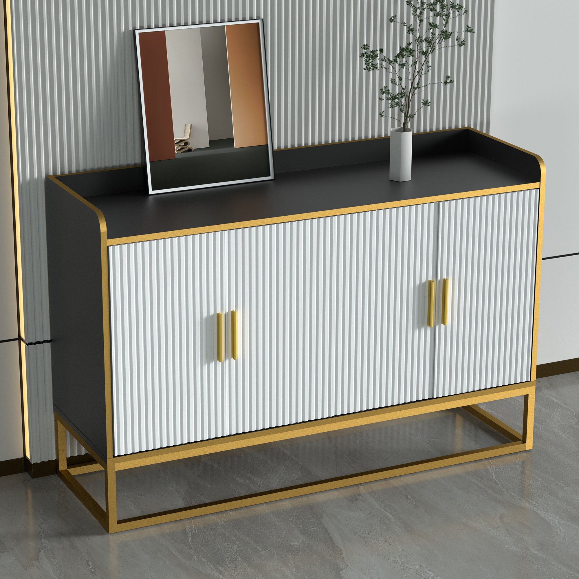 Mercer41 Helrike Sideboard with Metal Legs, Buffet Table, Dining ...