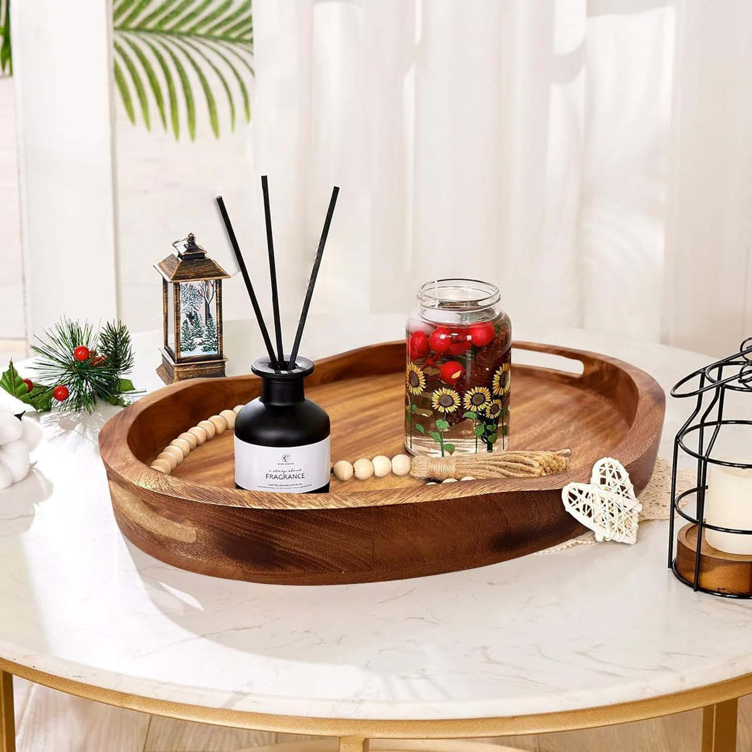 WINUAL Decorative Wooden Coffee Table Tray – 17X13 Natural Wood Serving ...