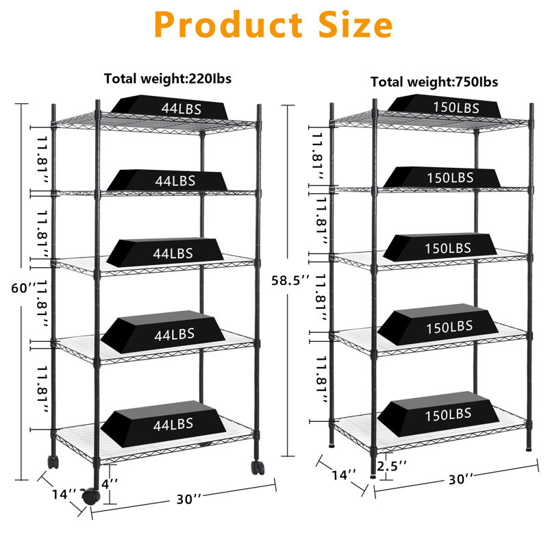 Rebrilliant Magdeco 30'' W Steel Height - Adjustable Shelving Unit, 5 ...