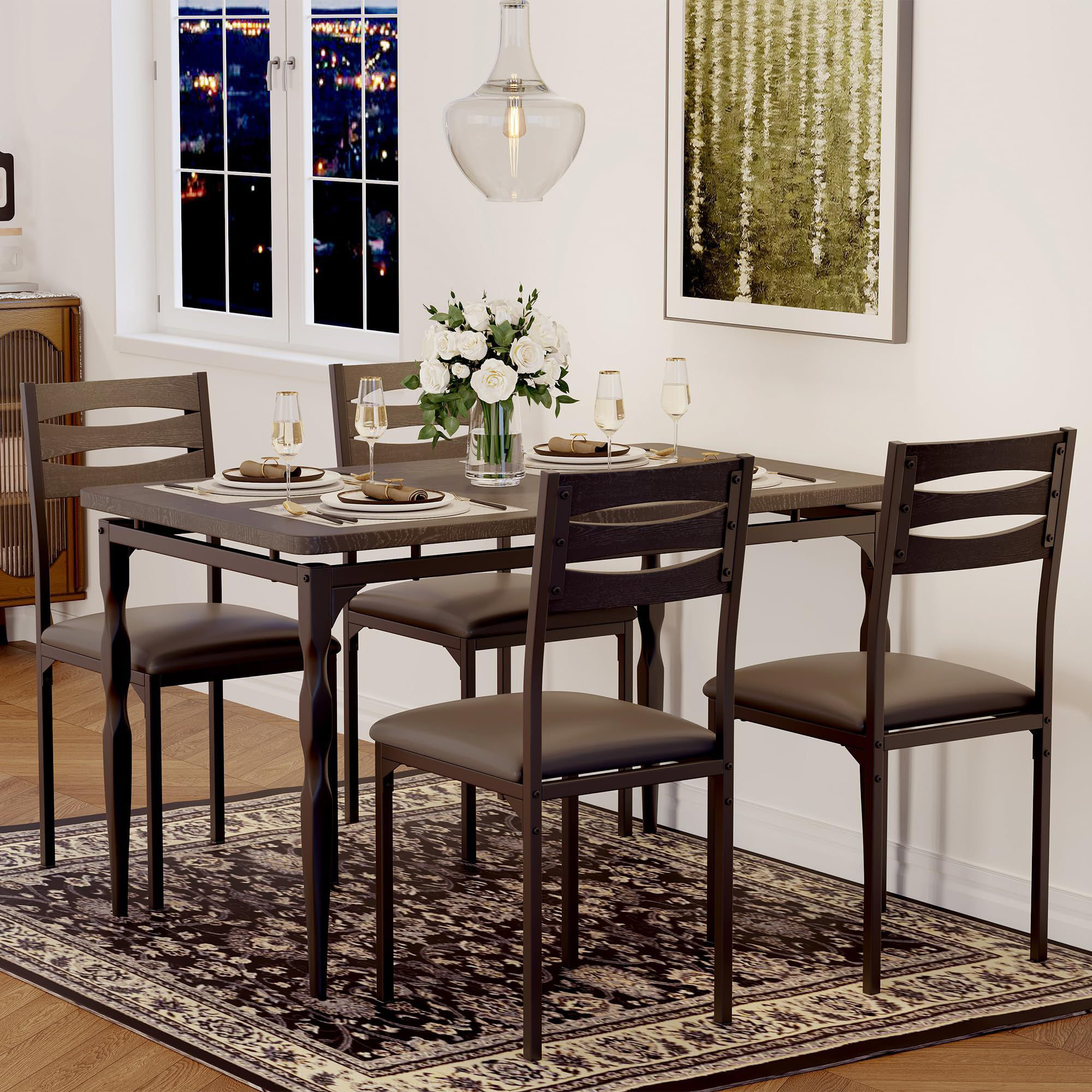 17 Stories Industrial Style Kitchen Table Set For 4 | Wayfair