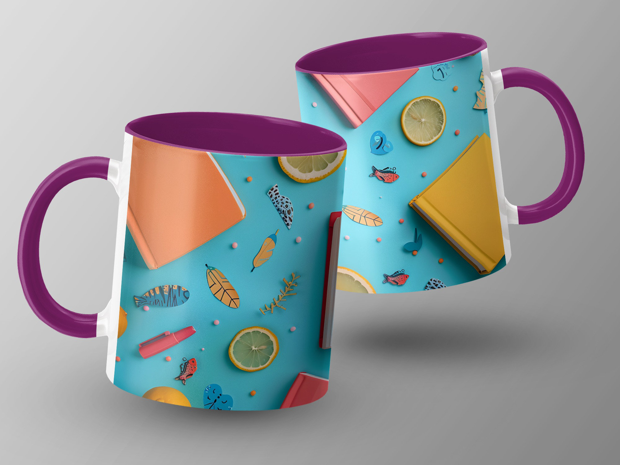 East Urban Home Set of 4 Kids Drawing Style 11oz Accent Mugs – White ...