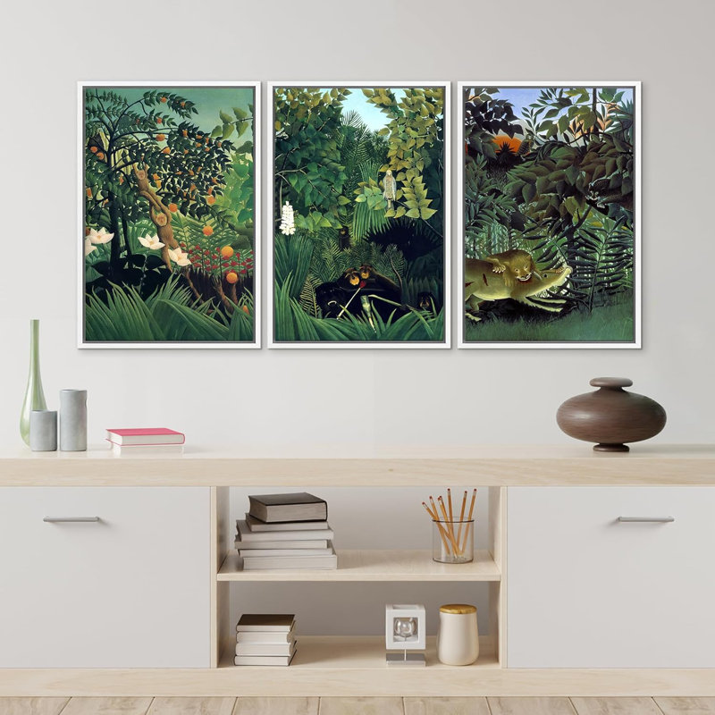IDEA4WALL Jungle Rain Forest Animals Living Framed Canvas 3 Pieces ...