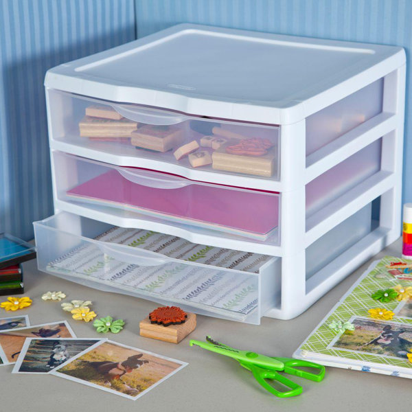 Sterilite Wide 3 Drawer Unit, Tabletop Storage Organizer for Desk ...