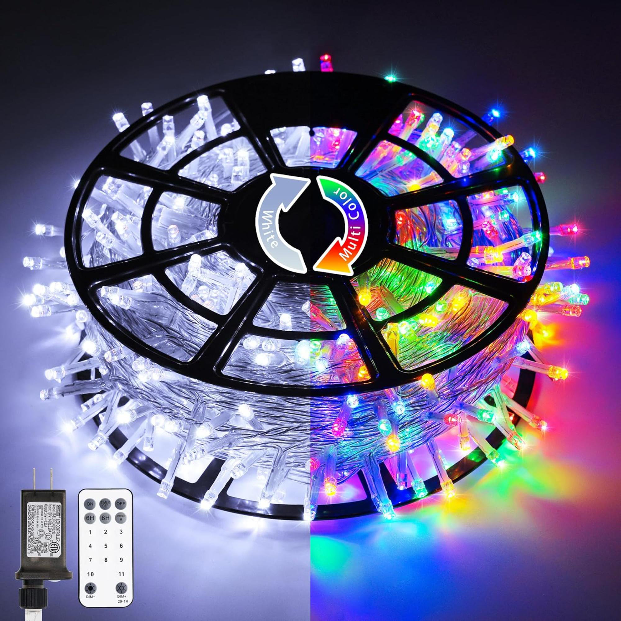 Textiles Hub 600 LED Color Changing String Lights Plug In, 168FT White ...