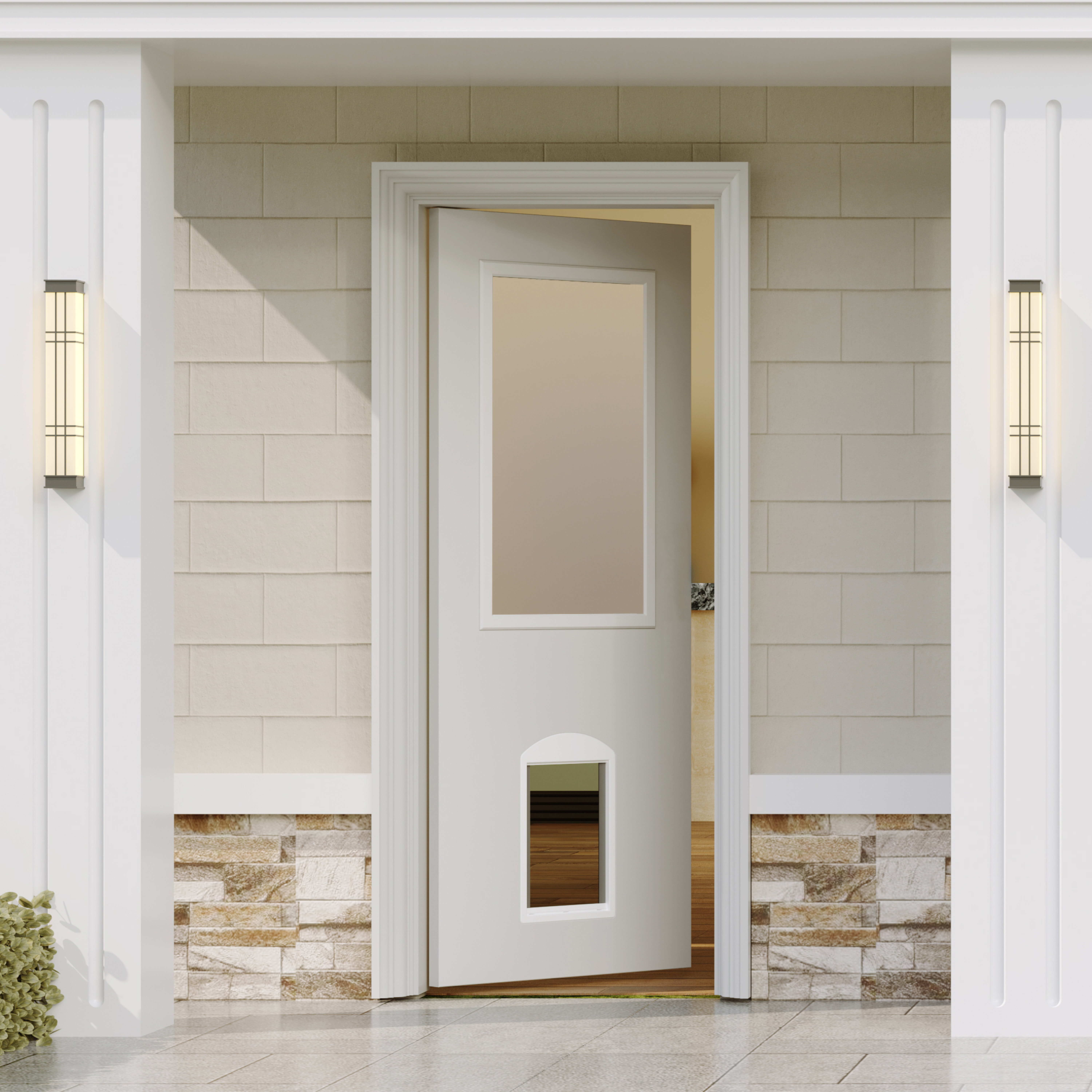 DOOOLI Entry Door Slab With Frosted Glass & Magnetic Pet Door, Sound ...