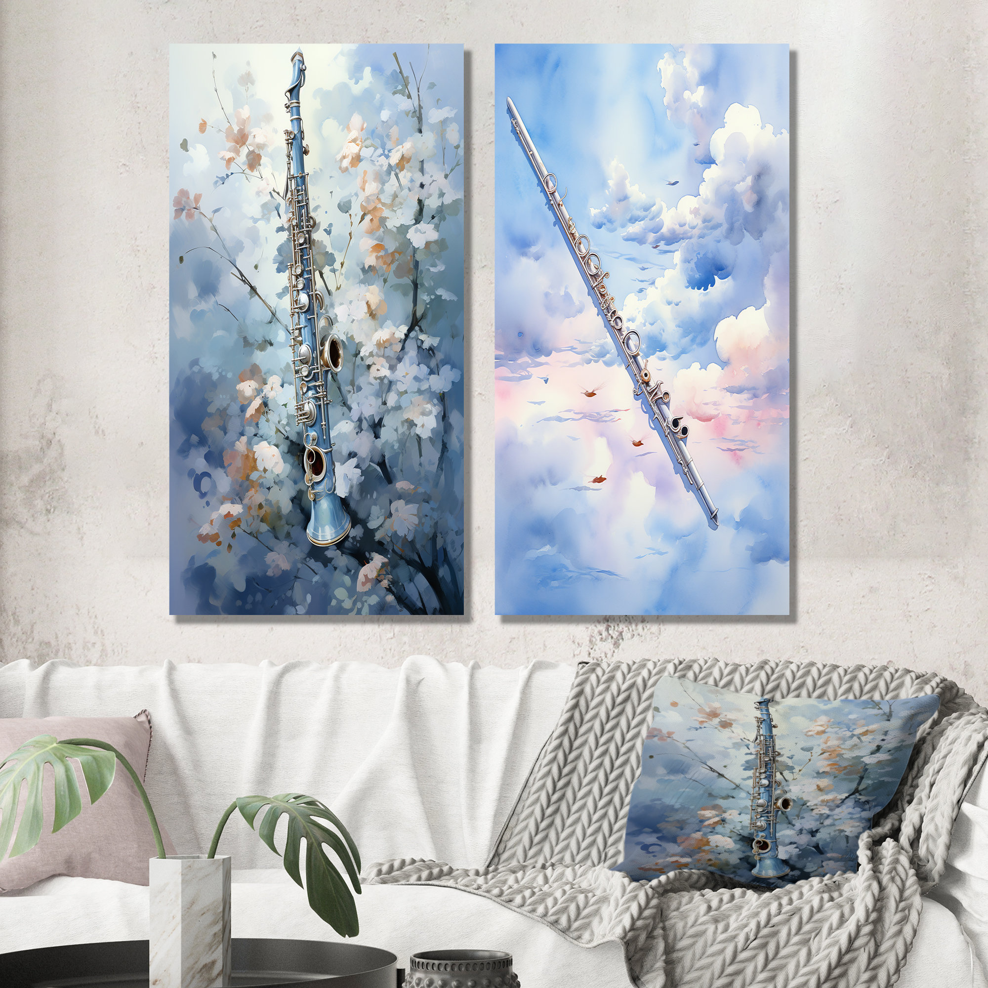 Red Barrel Studio® Music Flute Flight Sky Blue - Music Wall Art Prints ...