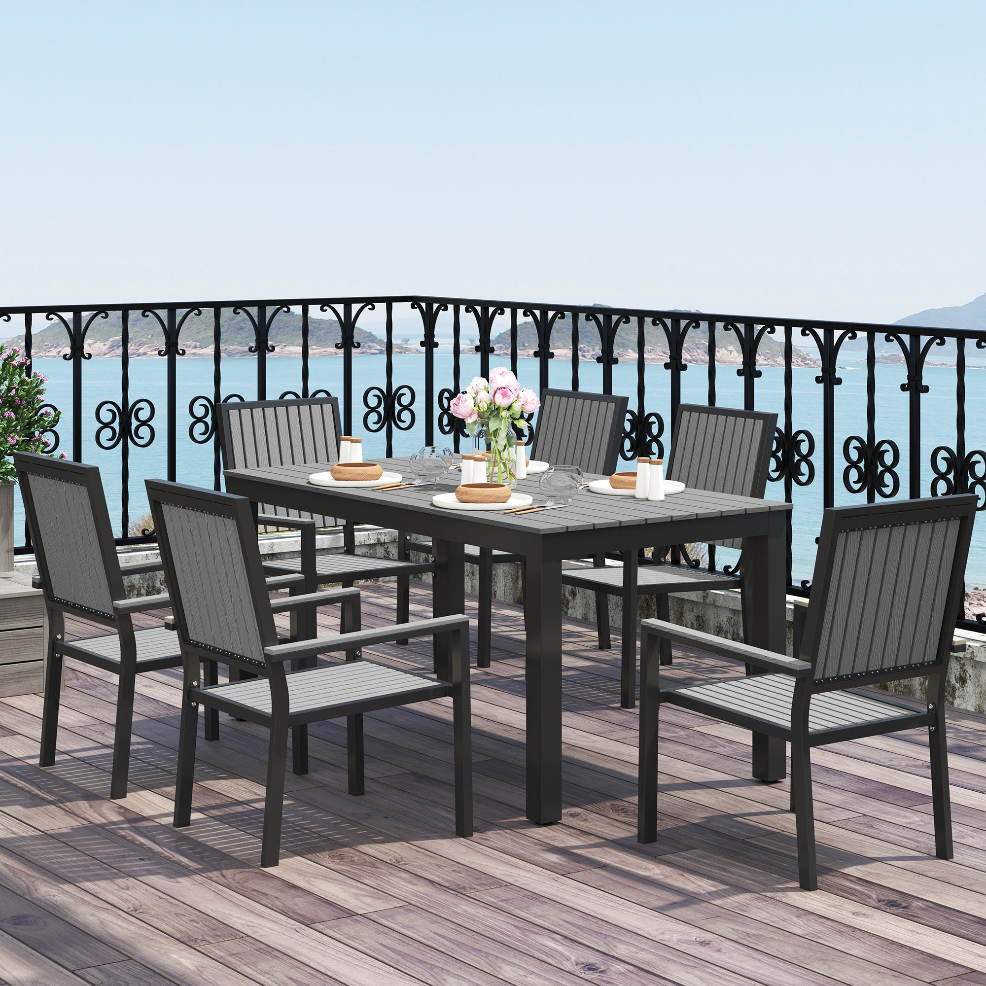 Metro Lane Rectangular 7 - Piece 6 - Person 85Cm L Outdoor Table Set ...
