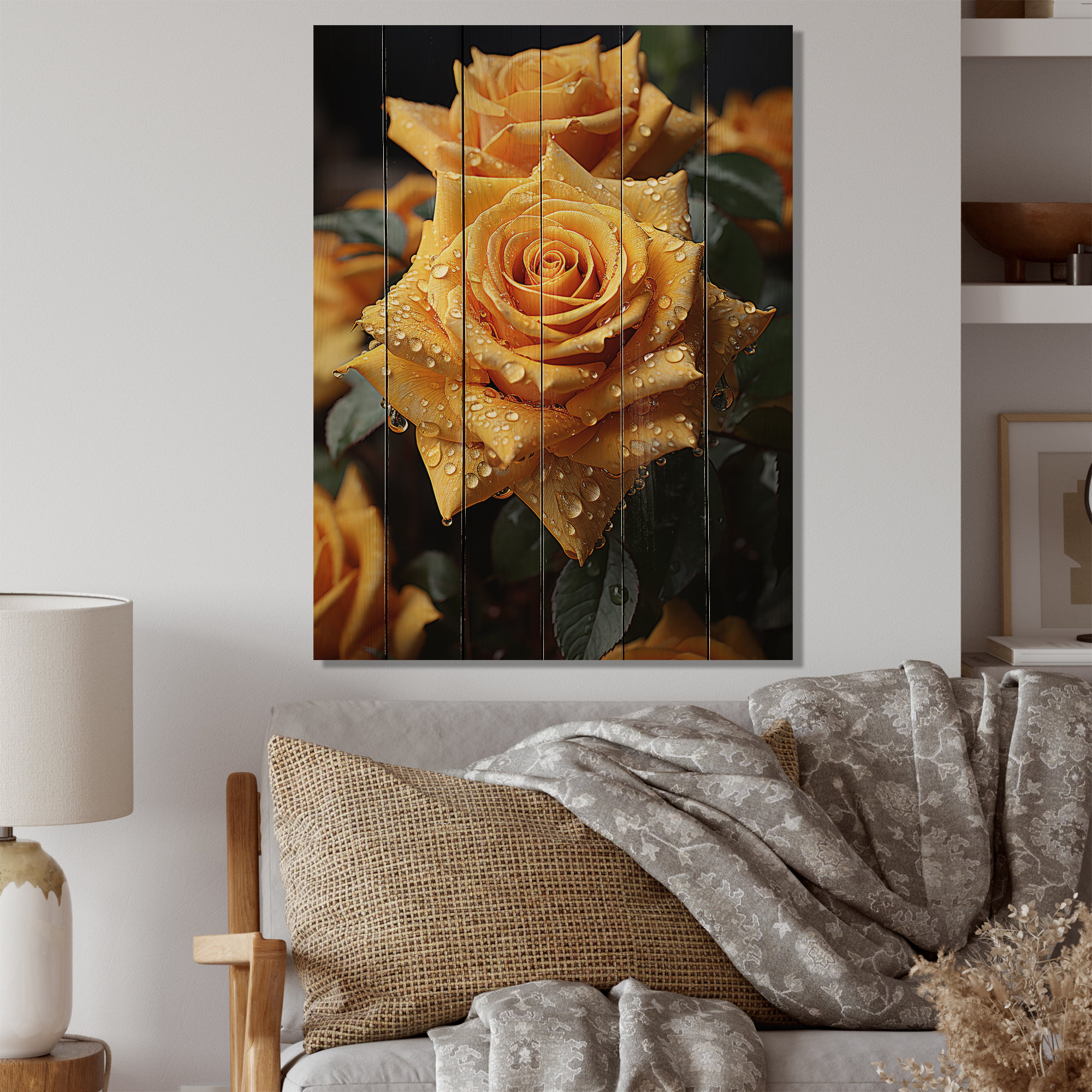 Everly Quinn Yellow Black Rose Elegance I - Unframed Print on Wood ...