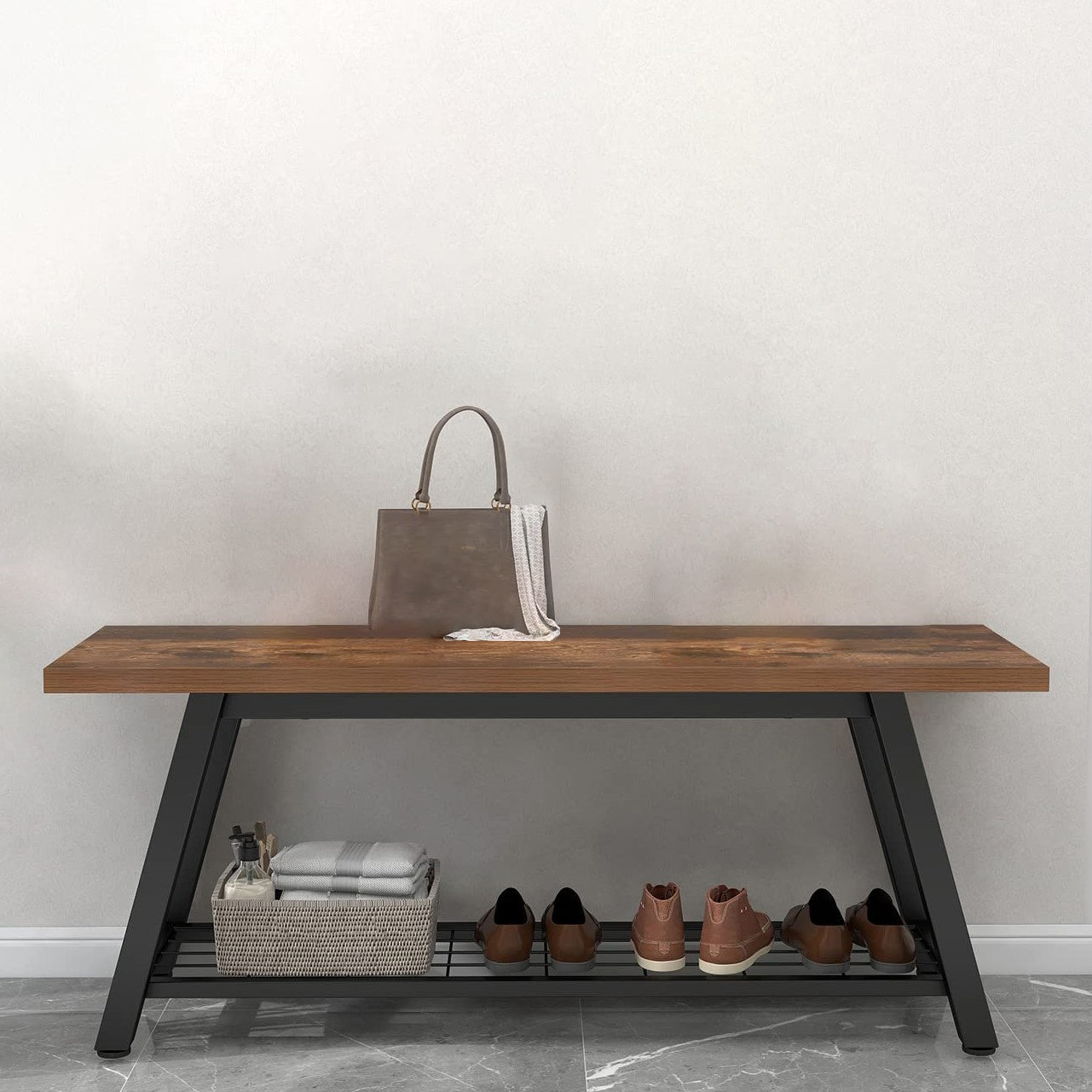 17 Stories Long Entryway Bench with Shoe Boots Storage Shelf | Wayfair
