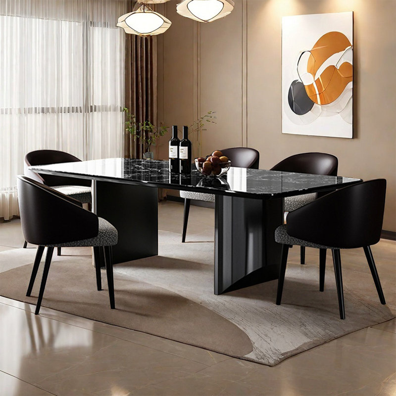 ALLNICEDT Modern luxury rectangular marble dining table set | Wayfair