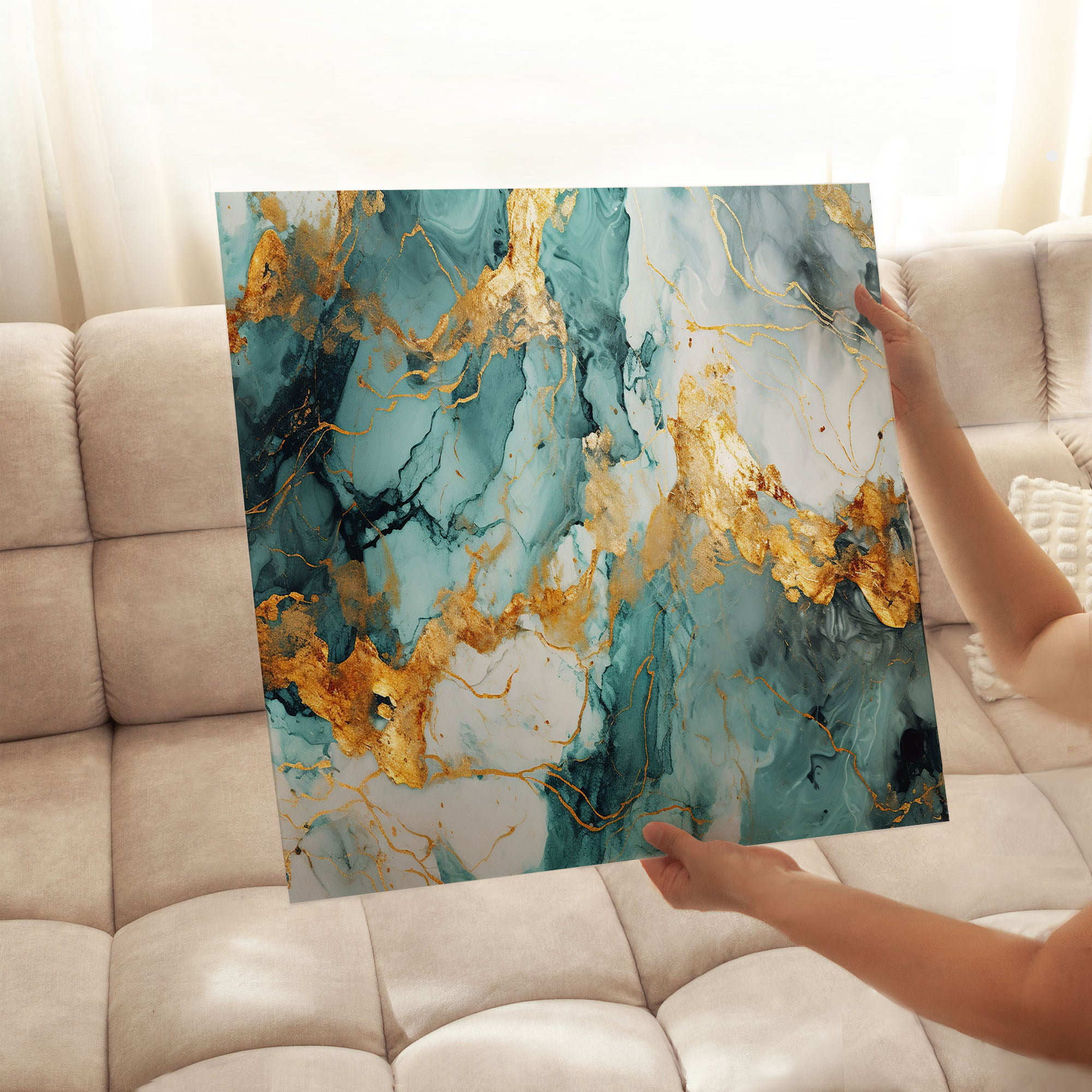 Wrought Studio™ Abstract Blue Gold Geode II Modern Unframed Art Print ...