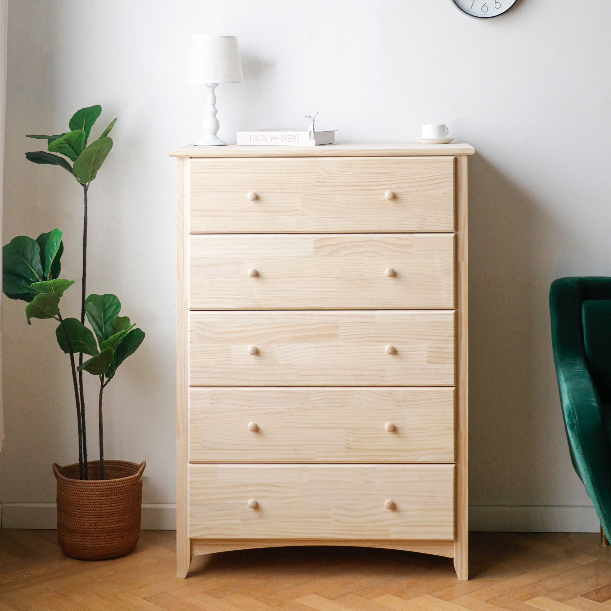 Lark Manor™ Pine Unfinished 5 Drawers Chest & Reviews | Wayfair