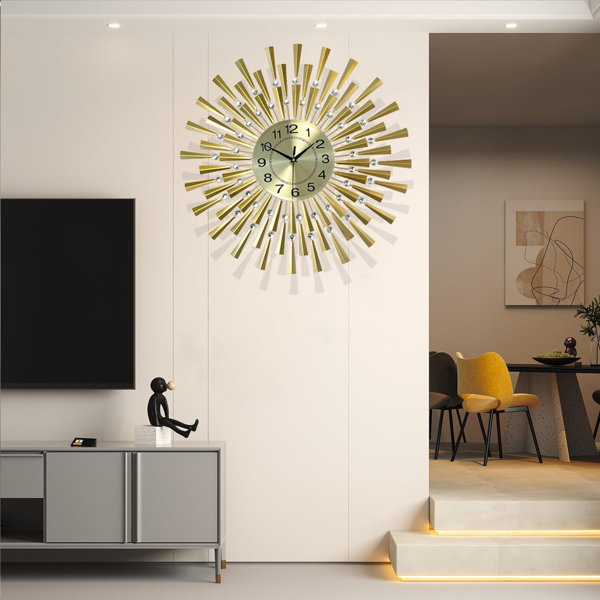 House of Hampton® Large Wall Clock For Living Room Decor Gold Modern ...