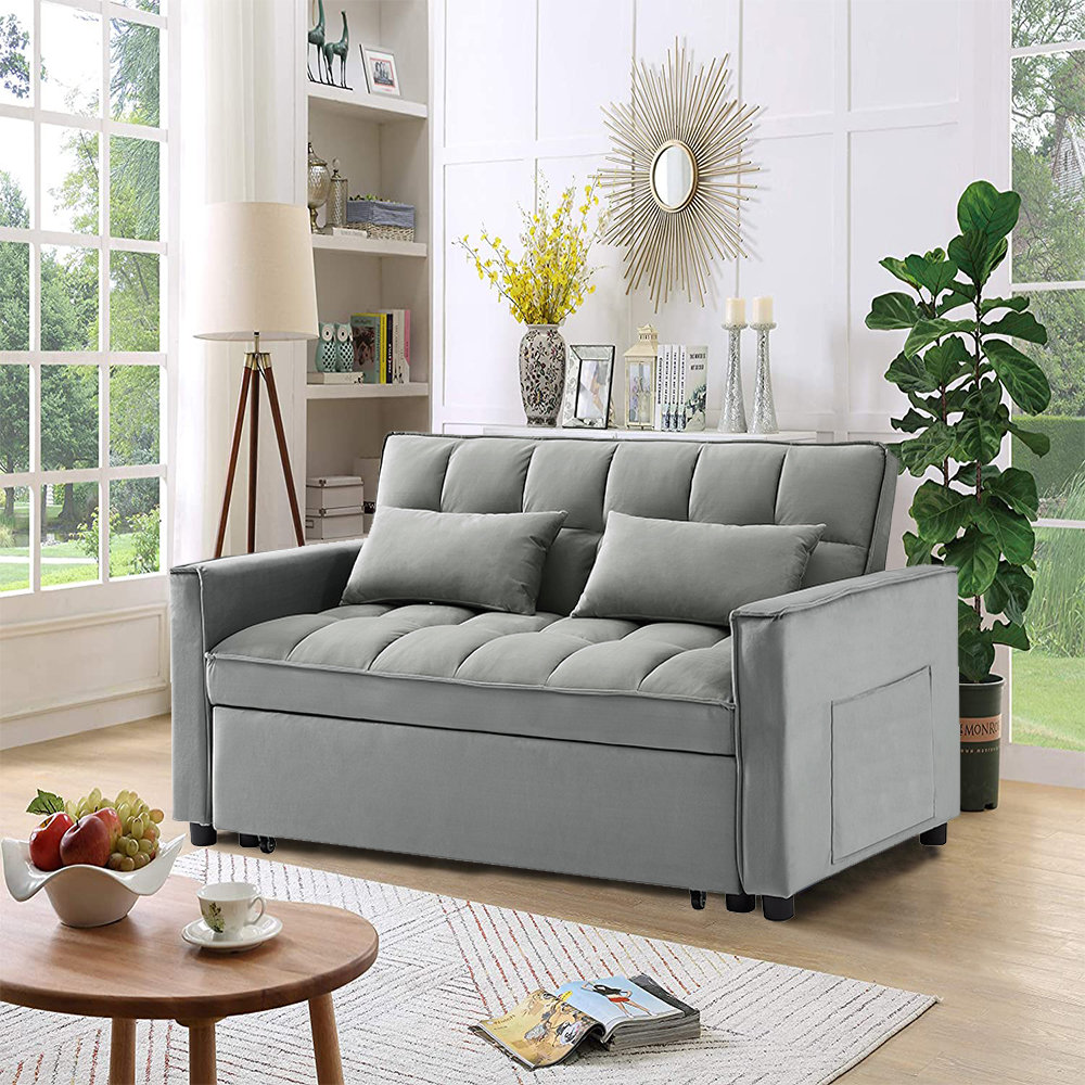 Mercer41 Jashlyn Velvet Convertible Loveseat,Sofa bed for Small Spaces ...
