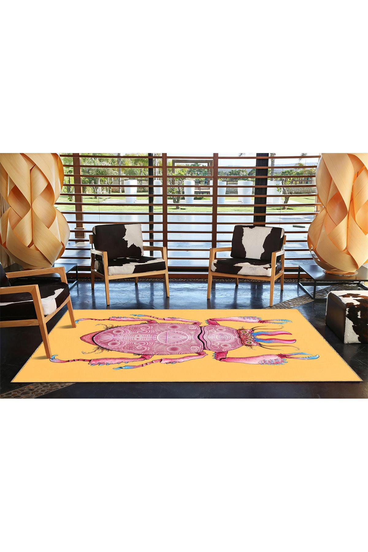 Hokku Designs Washable Woven Base Pink Insect Patterned Area Rug | Wayfair