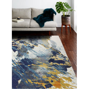 Hashtag Home Coughlin Performance Ivory/Blue/Gold Rug & Reviews | Wayfair