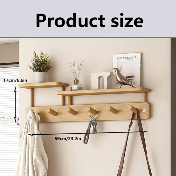 Latitude Run® 6 Hooks Wall Coat Hook Rack With Floating Shelf For ...