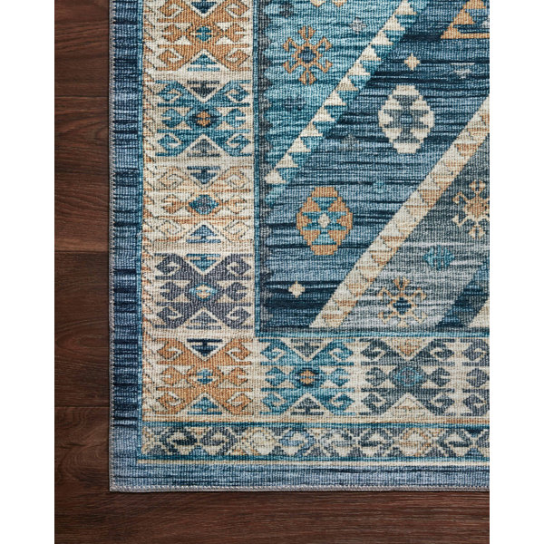 Foundry Select Mayton Southwestern Blue Area Rug & Reviews | Wayfair