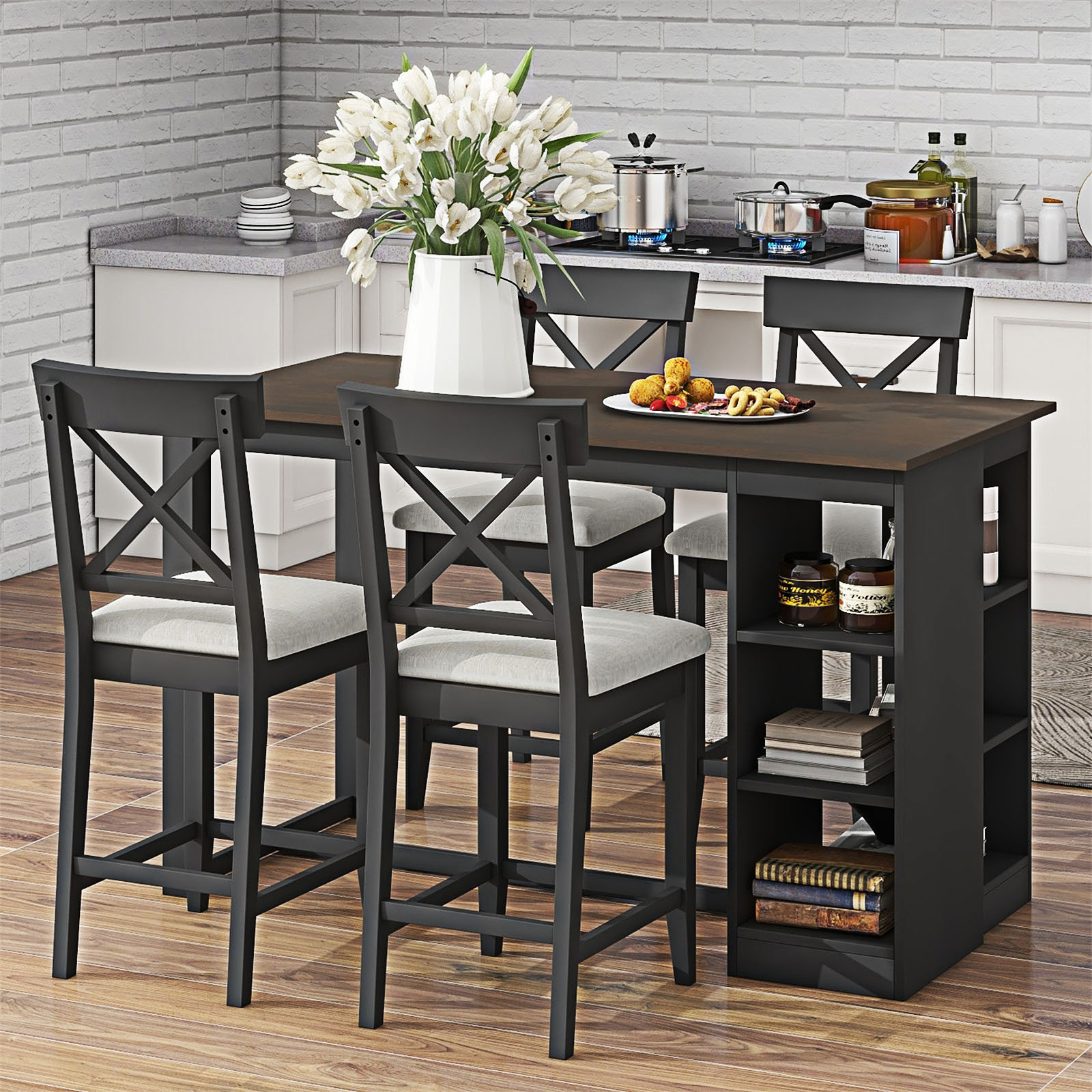 Gracie Oaks Wood Farmhouse Counter Height Dining Table Set | Wayfair