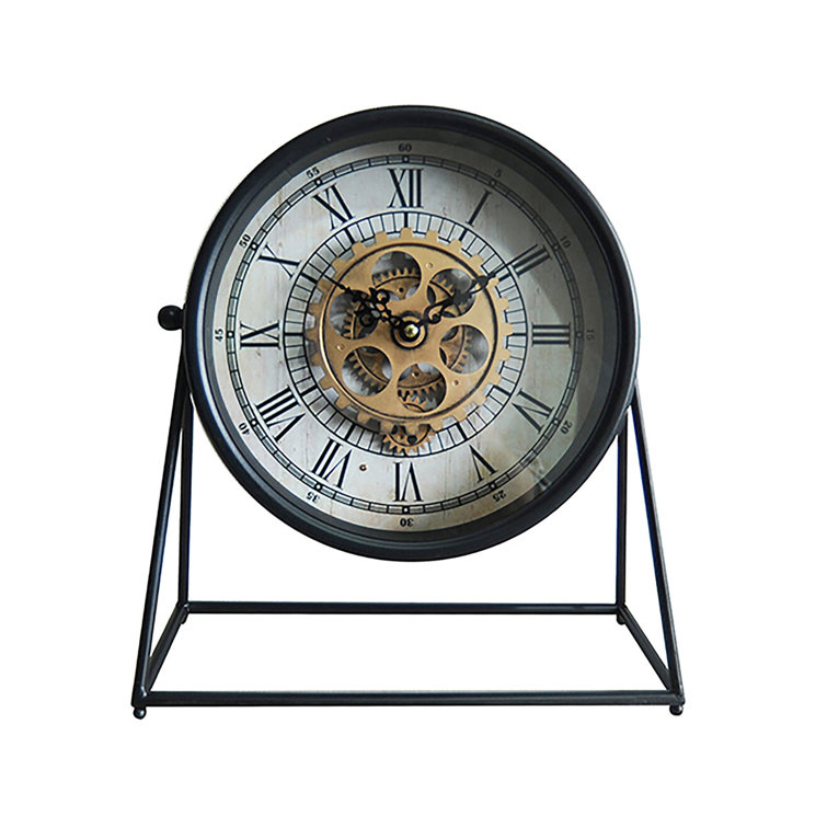 Borough Wharf Roman Numeral Metal Mechanical Tabletop Clock in Black ...