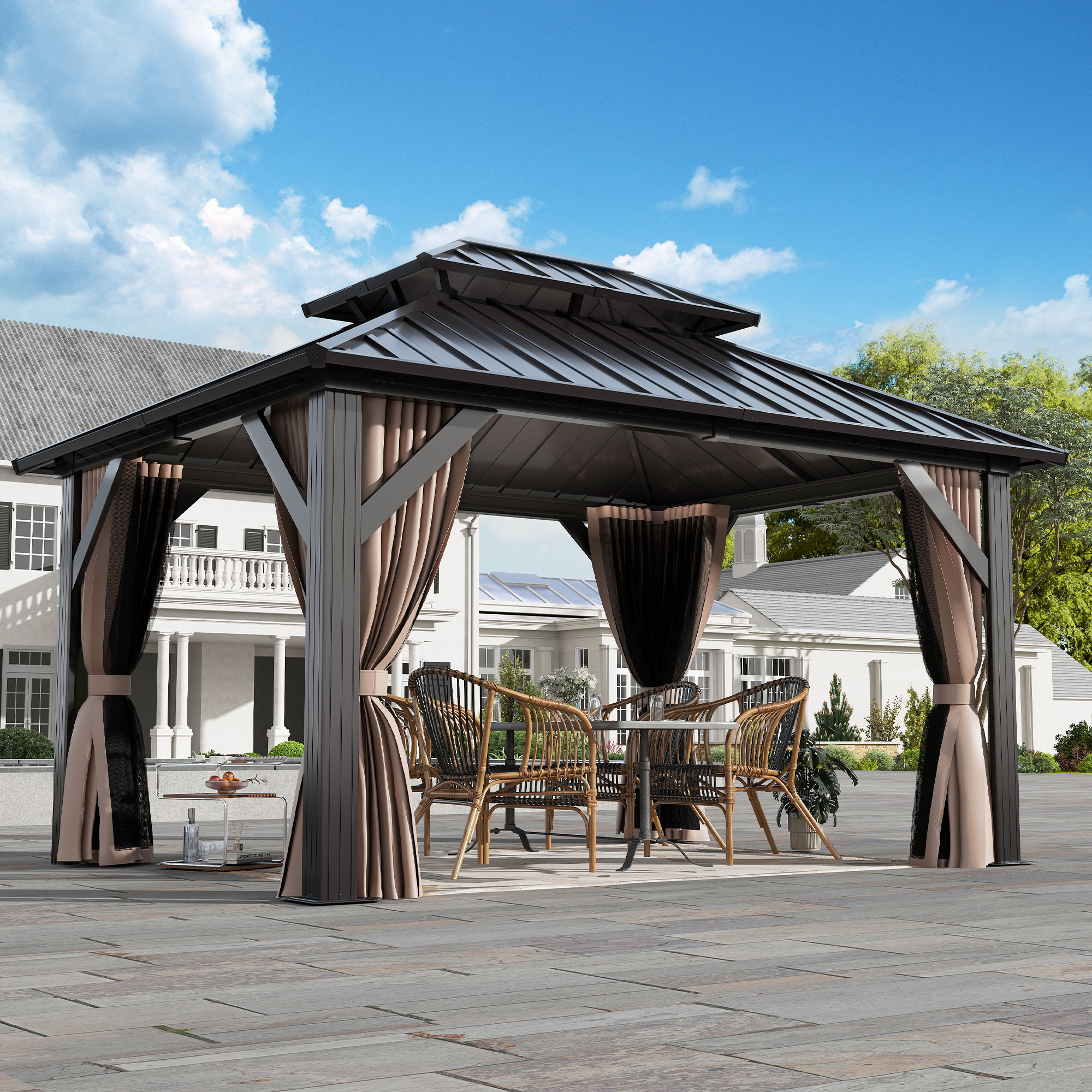 COVERONICS Aluminum Patio Gazebo - Galvanized Steel Hardtop Gazebo with ...