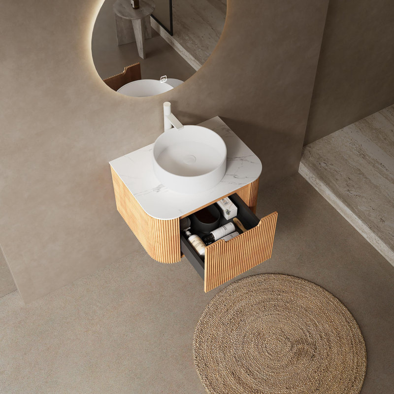 Ebern Designs 24" Modern Natural Wood Texture Floating Bathroom Vanity ...