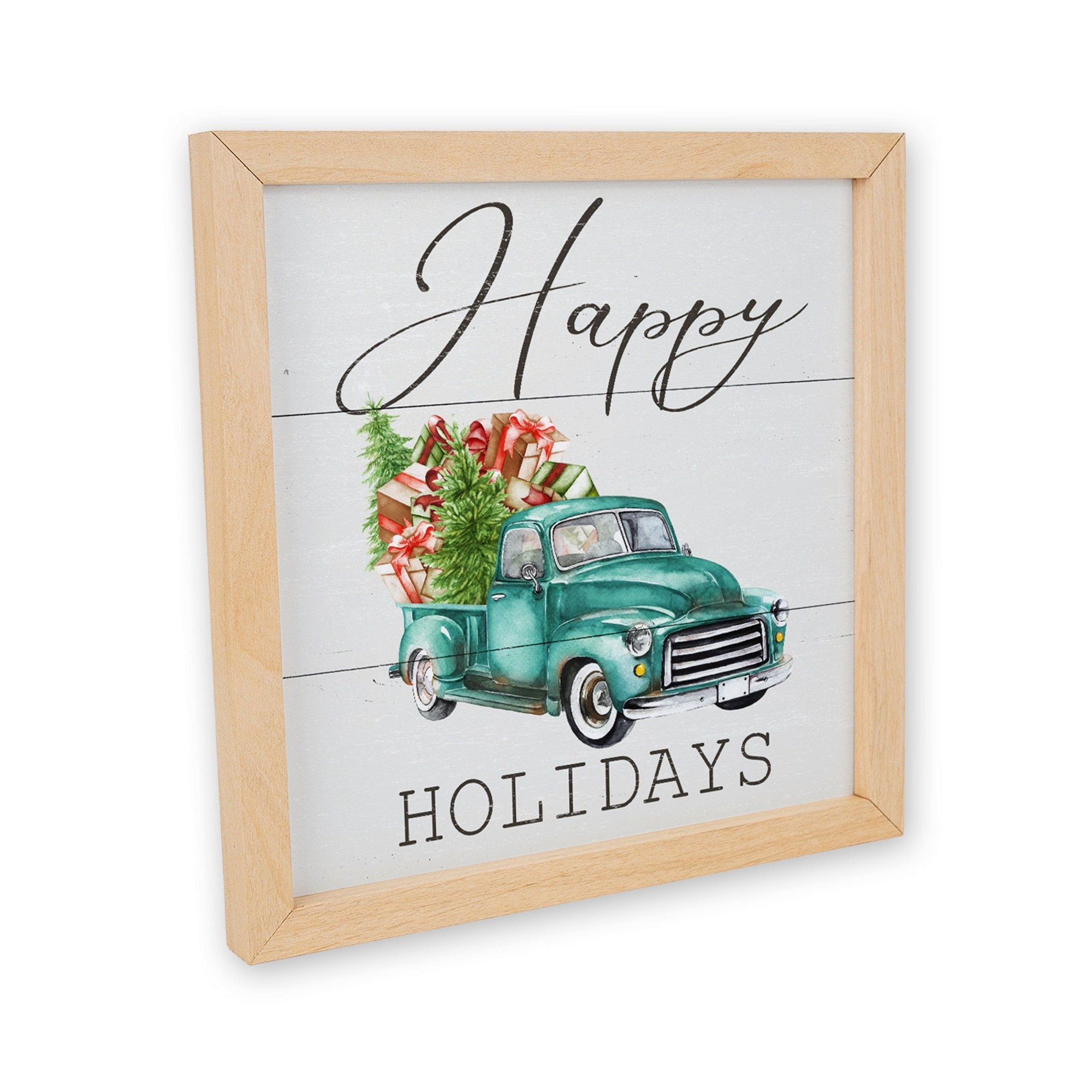 The Holiday Aisle® Happy Holidays Wood Sign White Christmas Sign ...