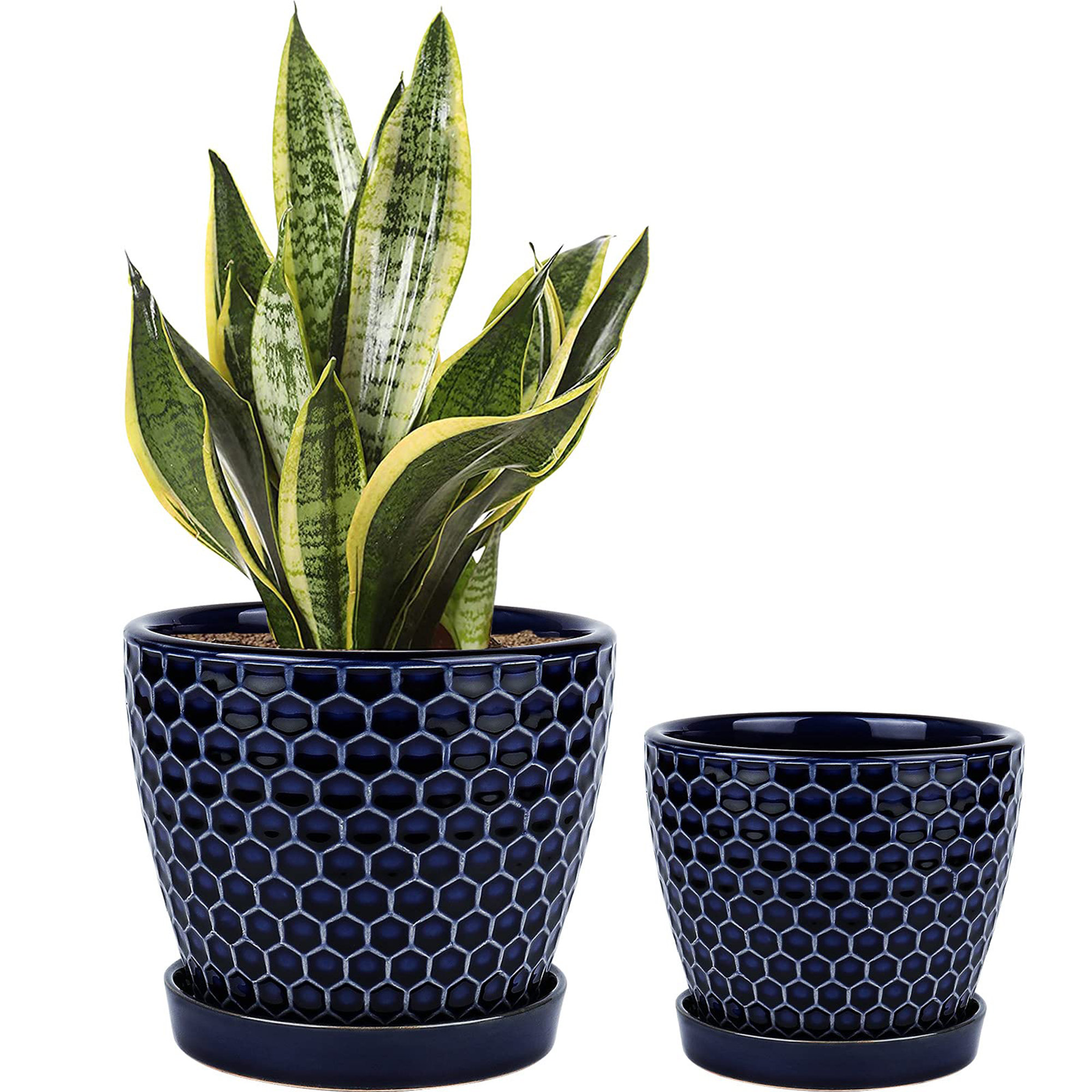 Arlmont & Co. 2 Piece Ceramic Plant Pot with Drainage Holes and Saucers ...