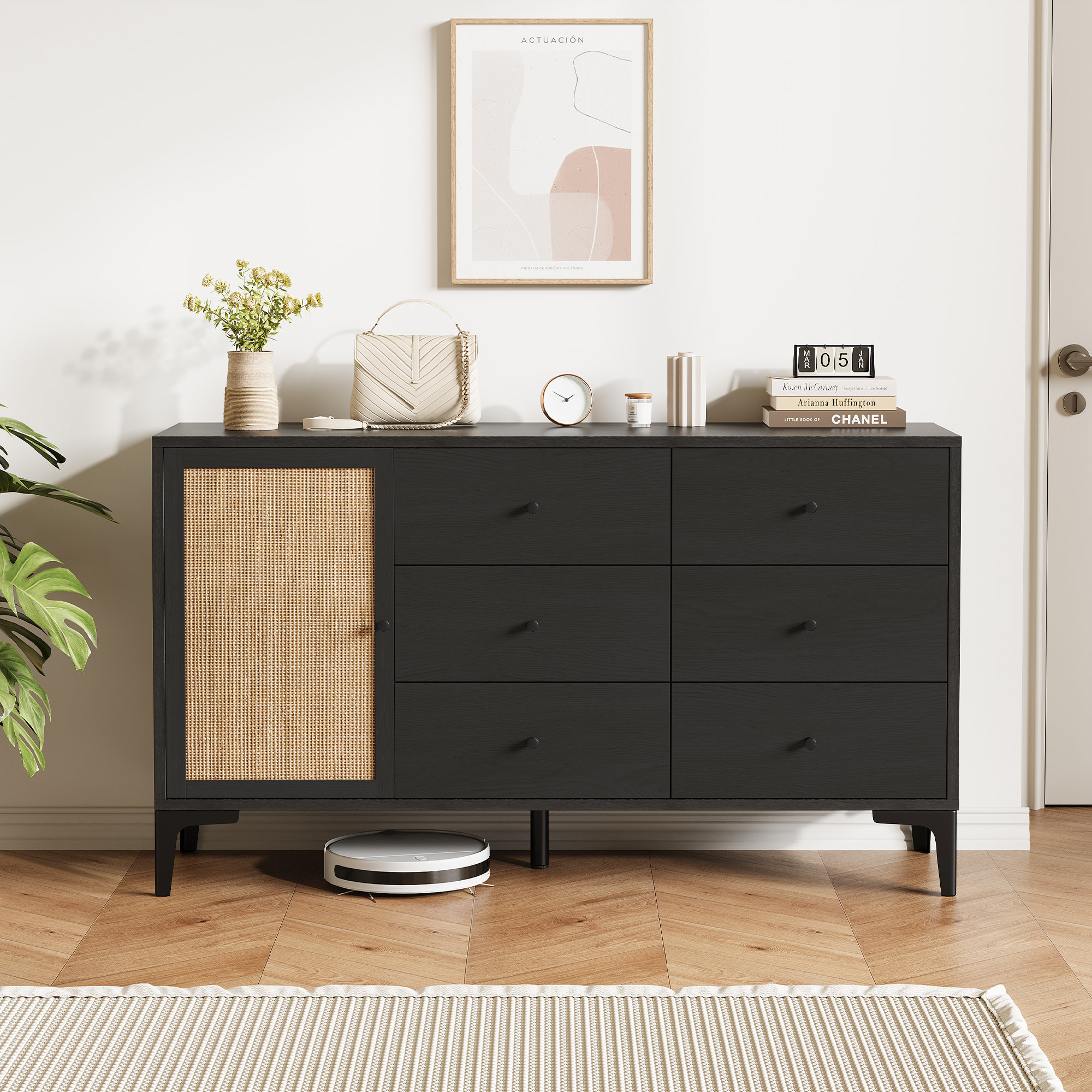 Bay Isle Home™ Boaventura Rattan Six-Drawer One-Door Storage TV Cabinet & Reviews | Wayfair