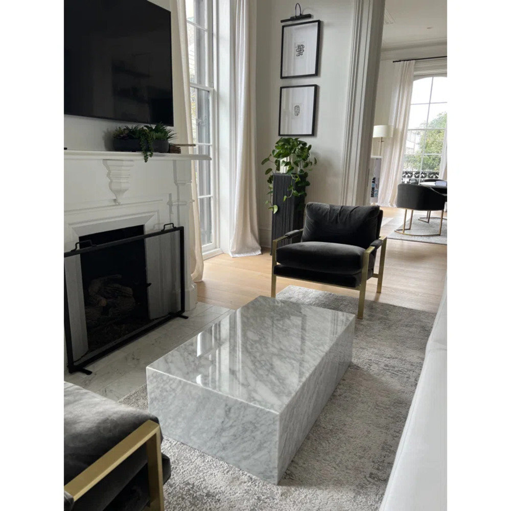 BETACH Genuine Marble Block Coffee Table - Carrara Marble & Reviews ...