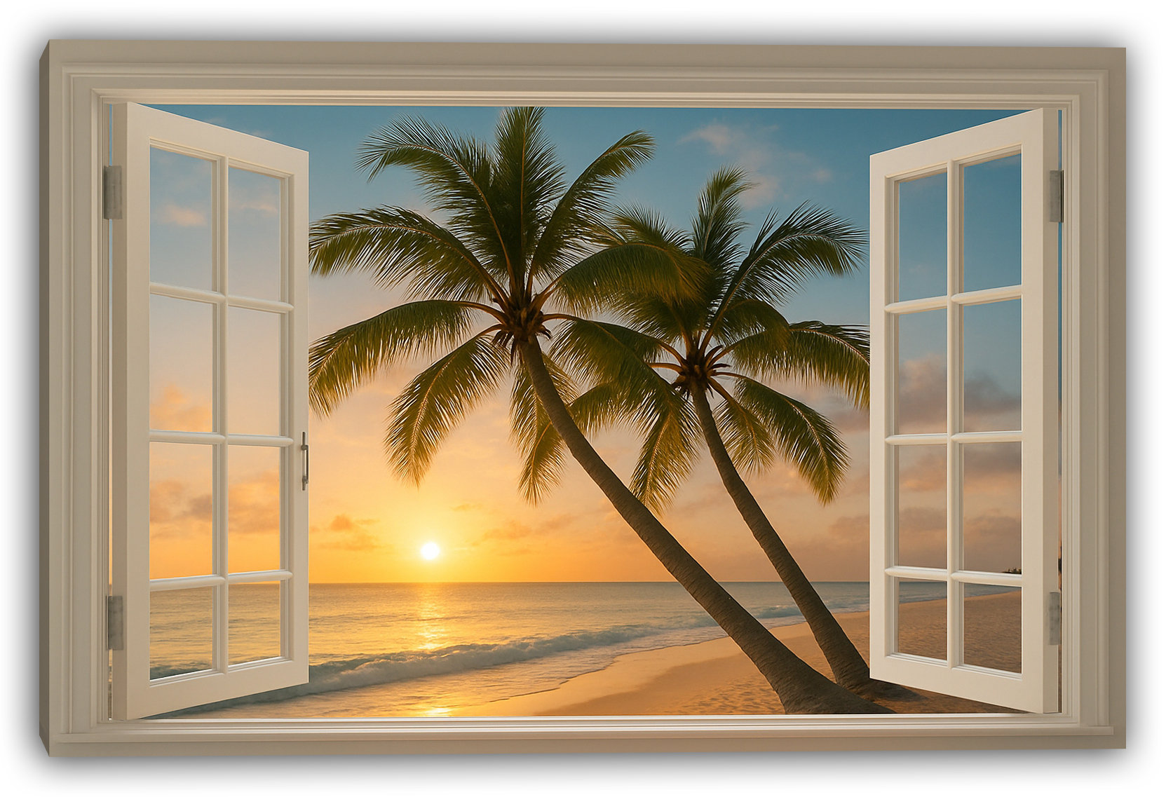 Bay Isle Home™ Evening Palms - Sunset Glow Through Coastal Window | Wayfair