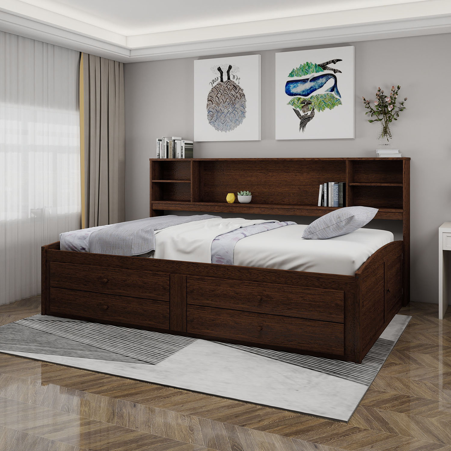 Lark Manor Full Size Rustic Brown Wooden Captain's Bed With Built-in ...