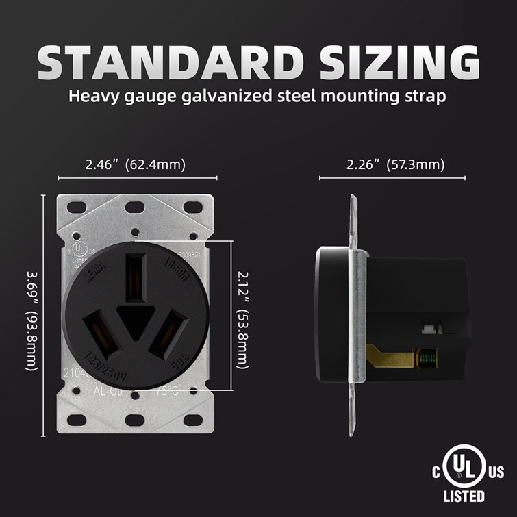 ELEGRP 50 Amp 125/250V, NEMA 10-50R Flush Mount Power Outlet, Straight ...